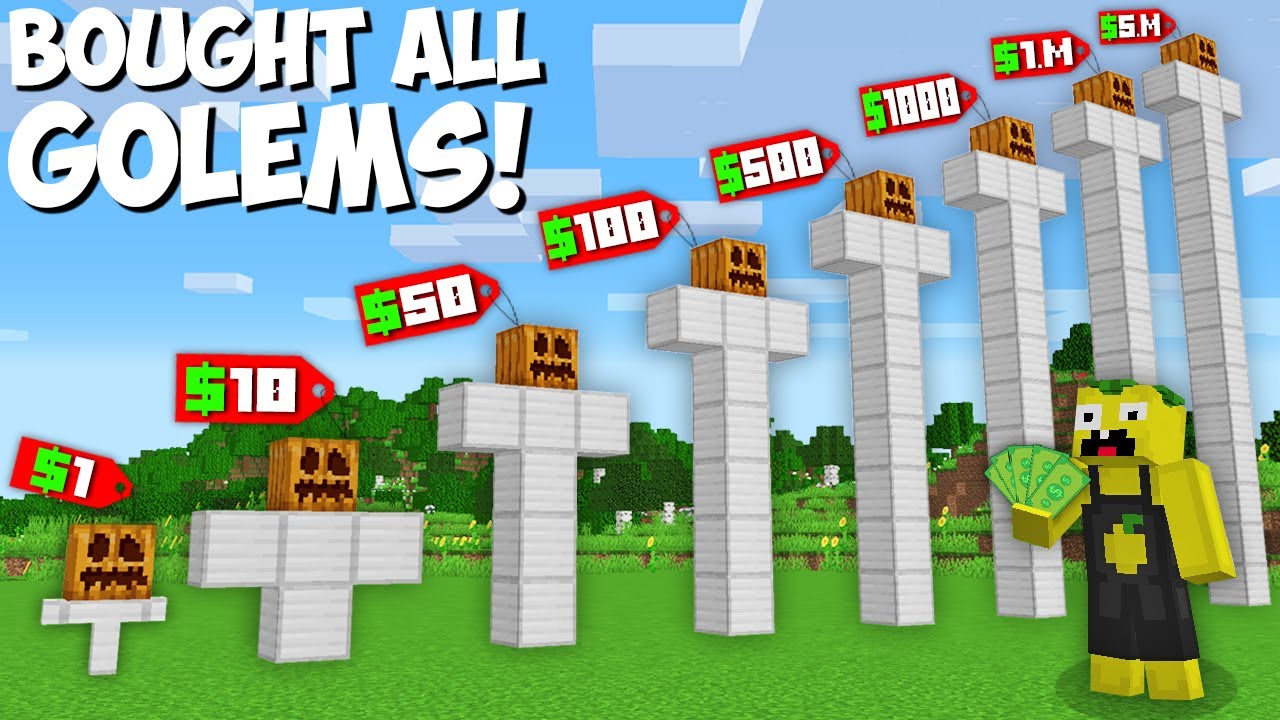 What if YOU BUY ALL SIZES OF GOLEMS in Minecraft ? TINY GOLEM VS LONGEST GOLEM ! - Minecraft videos