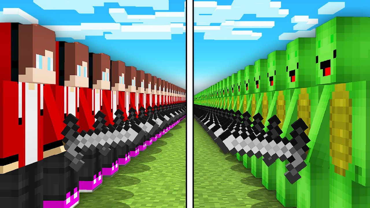 1000 JJ vs 1000 Mikey in Minecraft ARMY Challenge Cash and Nico Pranks - Maizen - Minecraft videos