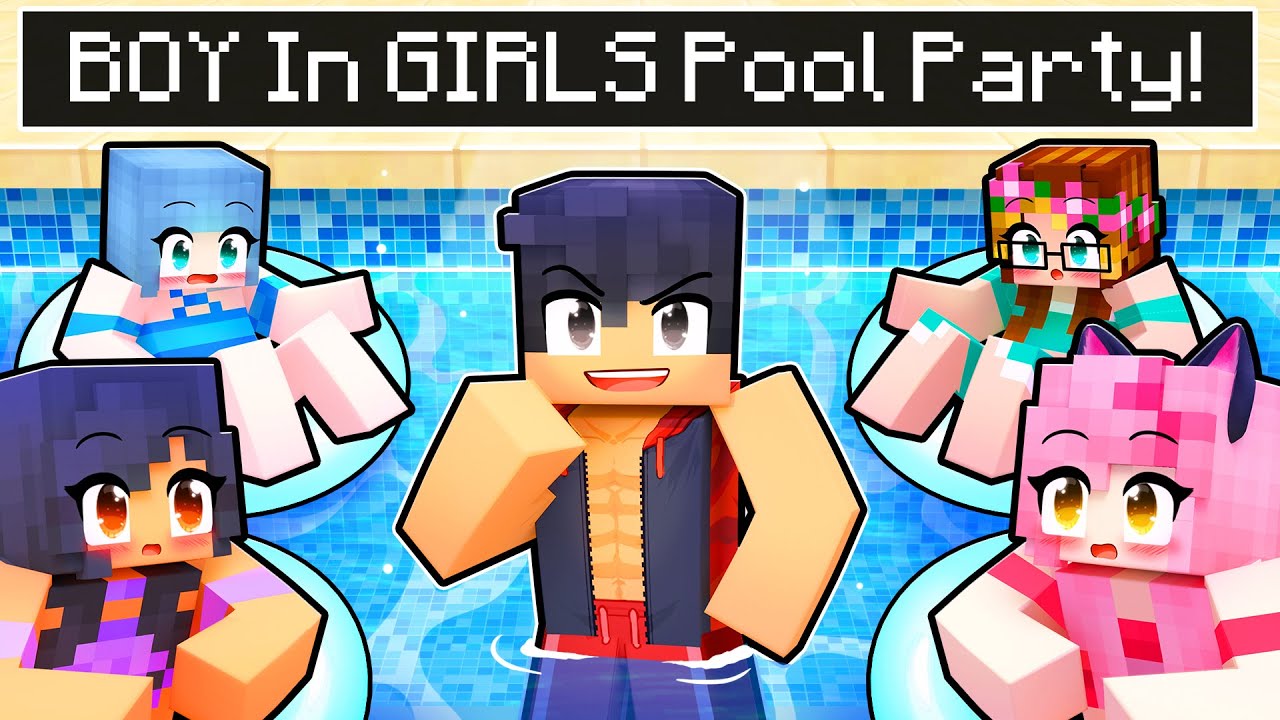 BOY in an ALL GIRLS Pool Party in Minecraft?! - Minecraft videos