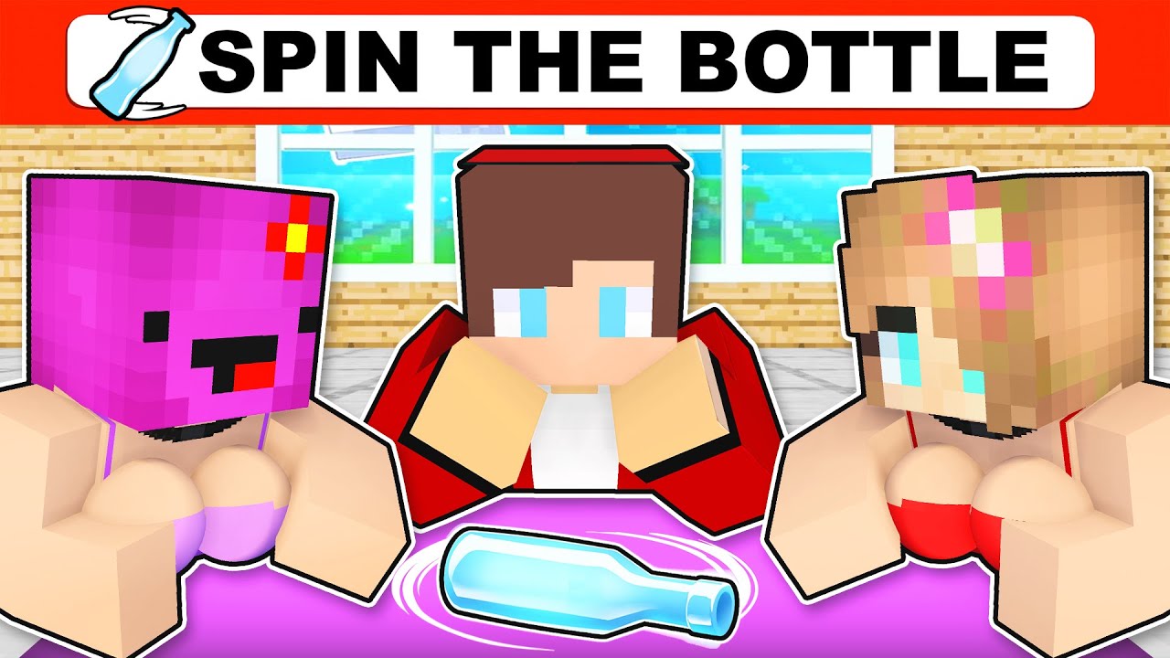 MAIZEN and GIRLS PLAYING to SPIN the BOTTLE in Minecraft! (JJ and Mikey TV) - Minecraft videos