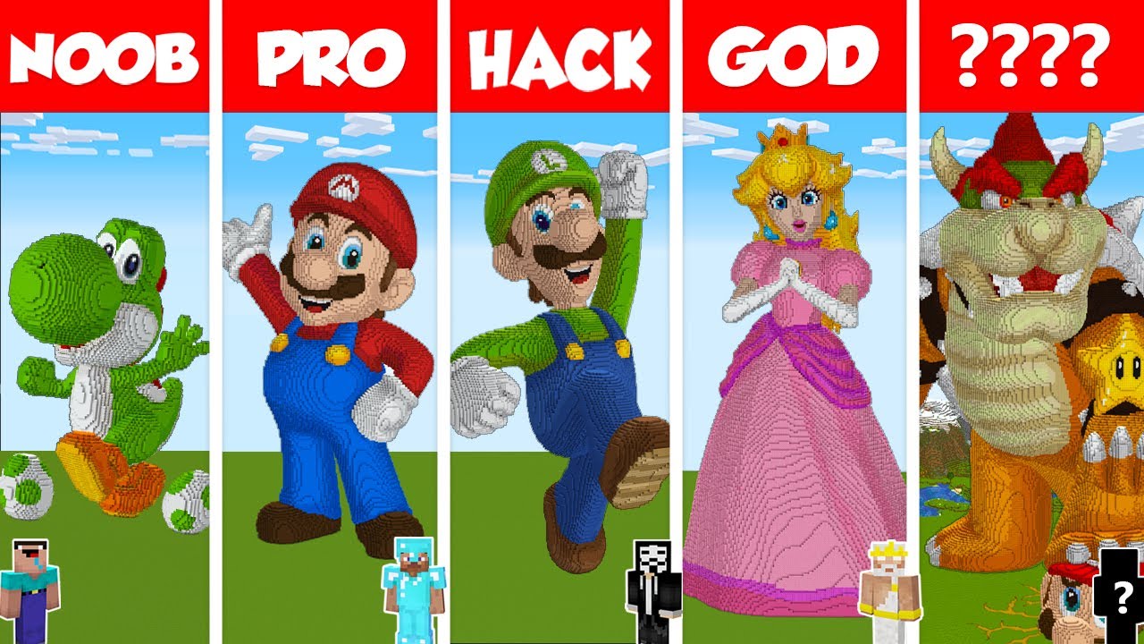 Minecraft SUPER MARIO STATUE HOUSE BUILD CHALLENGE - NOOB vs PRO vs ...