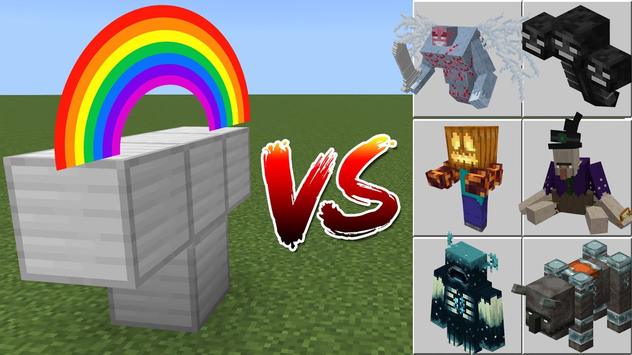 The RAINBOW GOLEM vs Minecraft Mobs - Minecraft videos