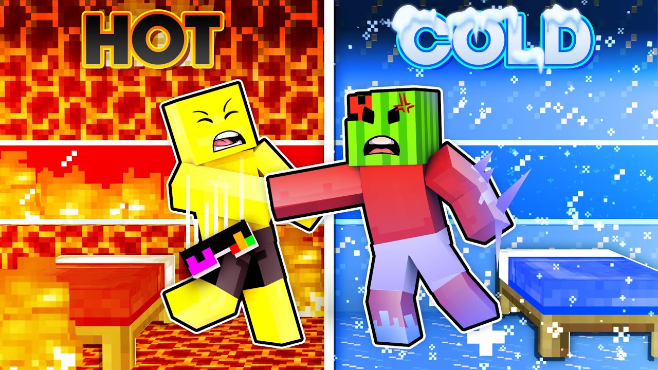 HOT vs COLD House Build BATTLE In Minecraft! - Minecraft videos