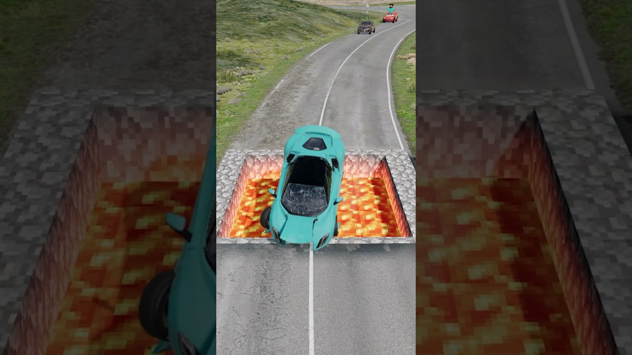 Minecraft Lava Pit Car Crash | BeamNG.Drive - Minecraft videos