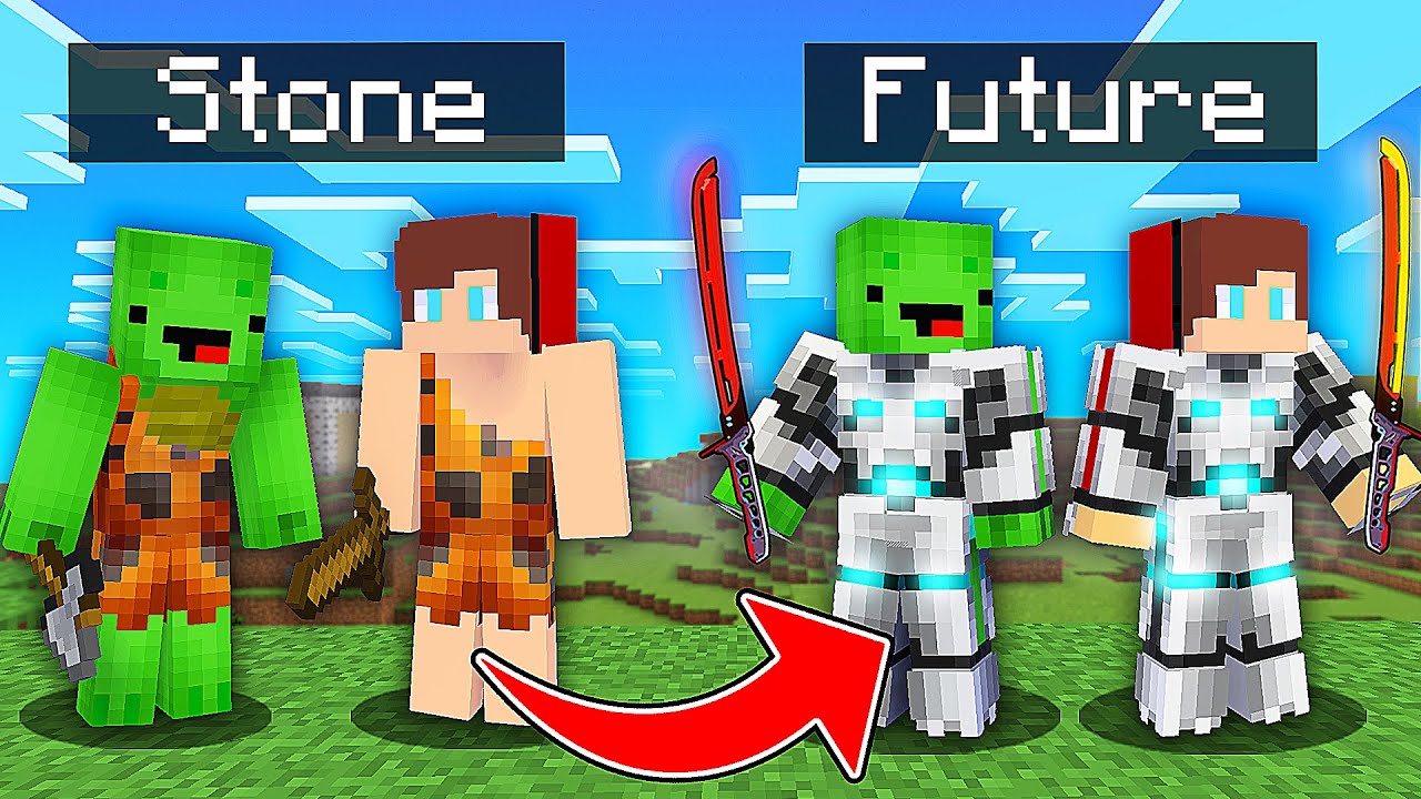 JJ and Mikey from STONE to FUTURE in Minecraft - Maizen - Minecraft videos
