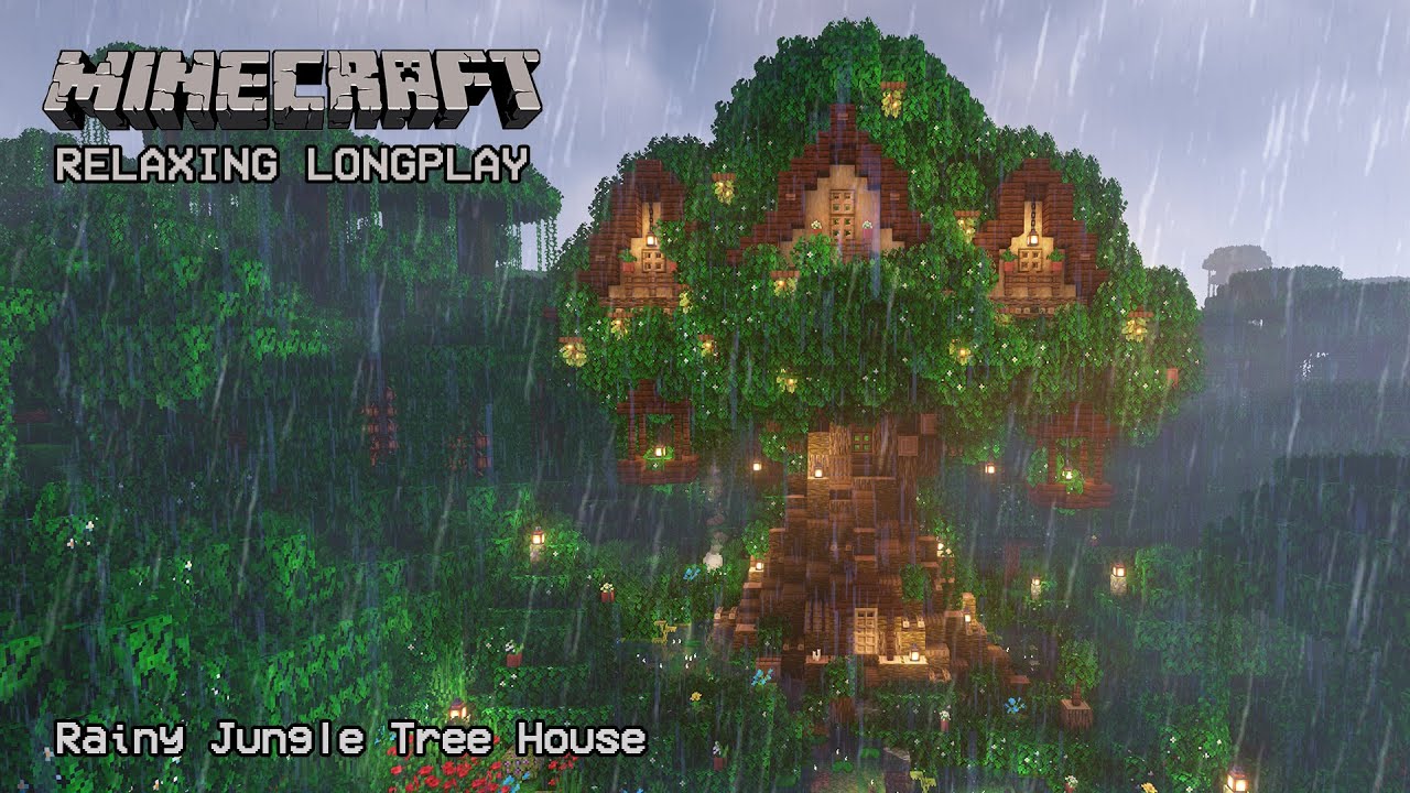 Minecraft Relaxing Longplay - Rainy Jungle Tree House - Cozy Cottage ...