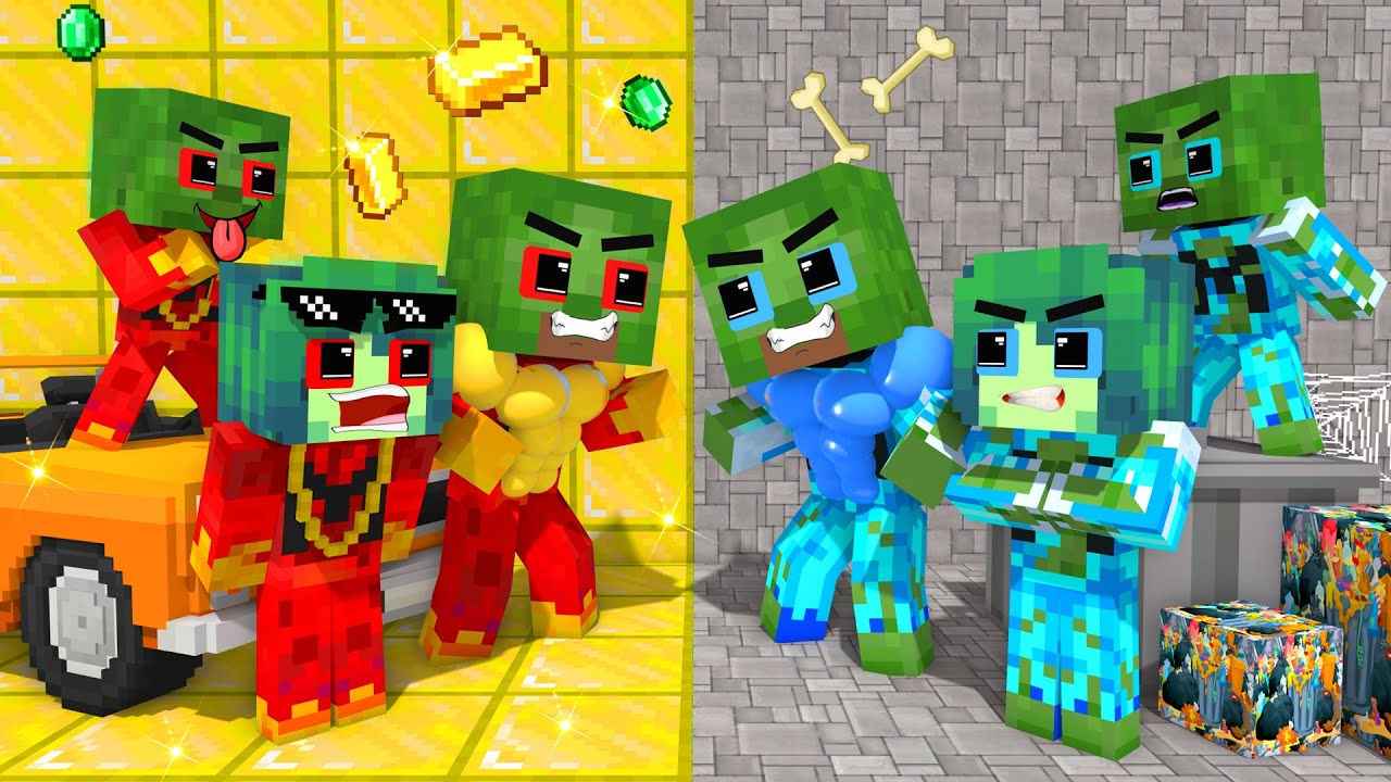 Monster School : Rich Zombie Family Vs Poor Herobrine Family ...