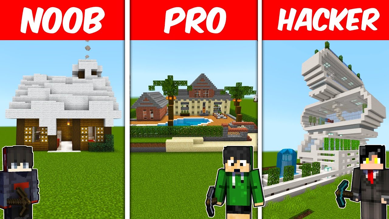NOOB vs PRO vs HACKER: Modern House Build Challenge | Minecraft! (Tagalog) - Minecraft videos