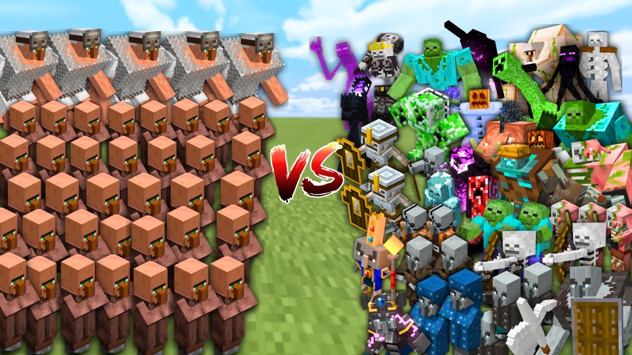 VILLAGERS vs MINECRAFT in Minecraft Mob Battle - Minecraft videos