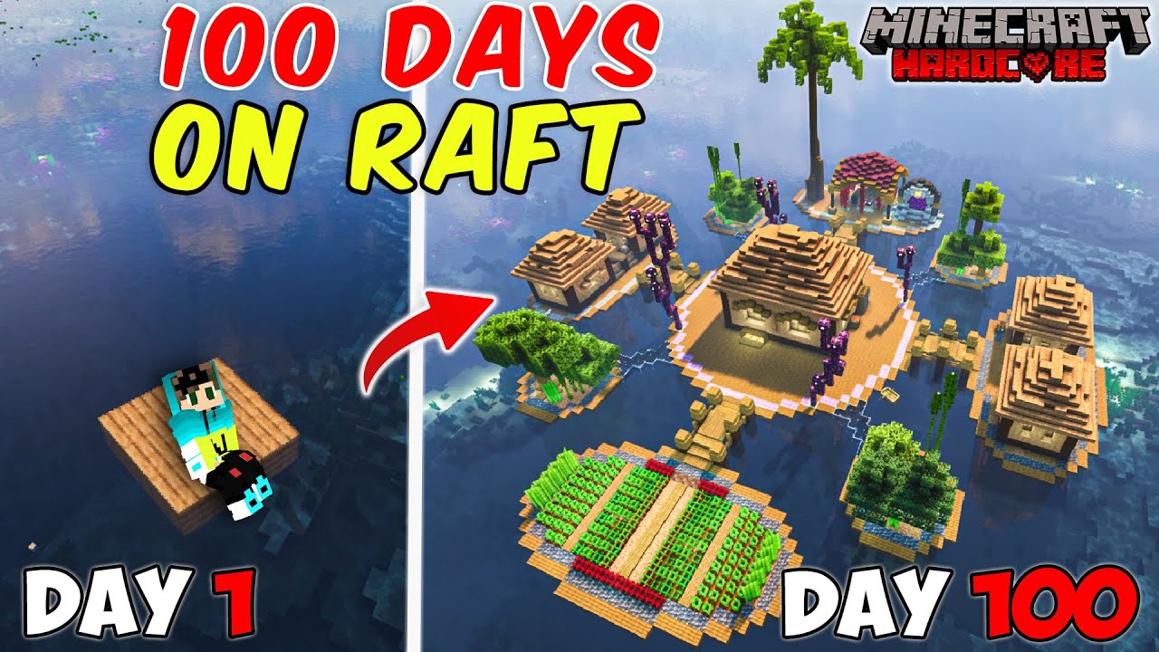 I Survived 100 DAYS ON A RAFT in Minecraft Hardcore - (Full Movie ...