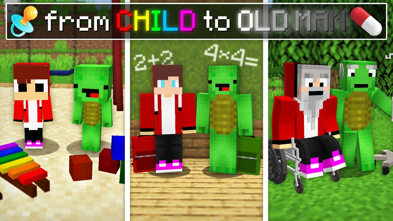 JJ AND MIKEY LIFE FROM CHILD TO OLD MAN - Minecraft Challenge - Maizen ...