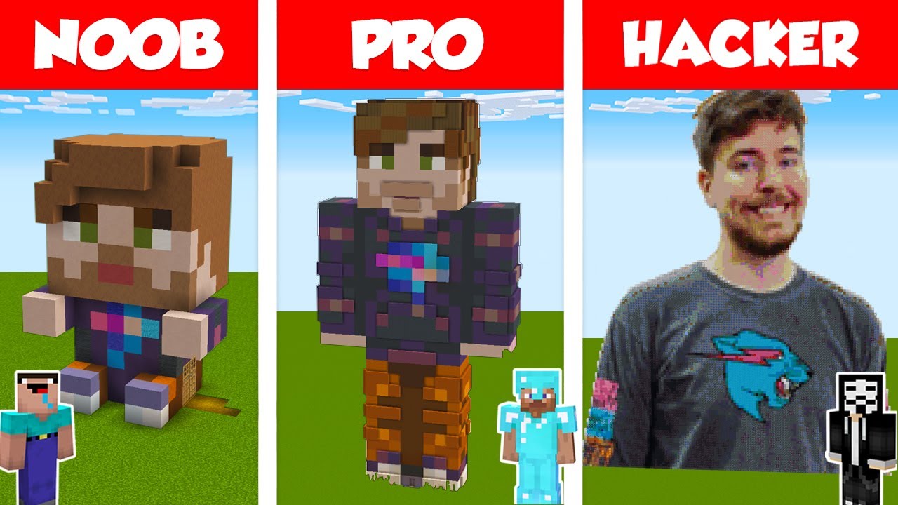 Minecraft NOOB vs PRO vs HACKER: MrBEAST STATUE HOUSE BUILD CHALLENGE ...