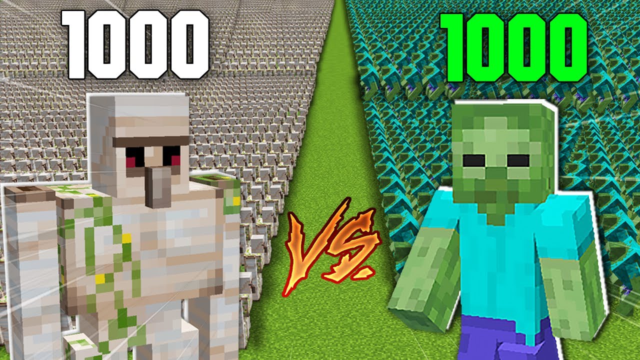 1000 ZOMBIE ARMY vs 1000 GOLEM ARMY BATTLE Minecraft Different Zombies ...