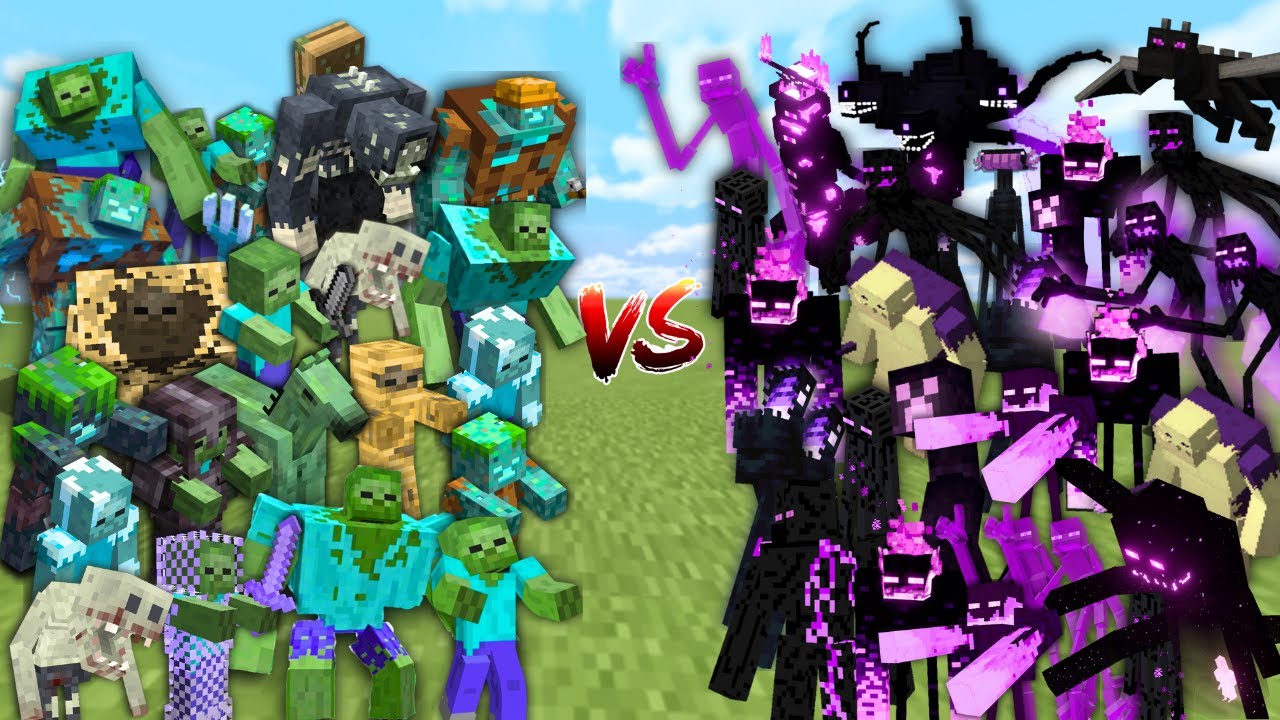 ALL ZOMBIES vs ALL ENDERMEN in Minecraft Mob Battle - Minecraft videos