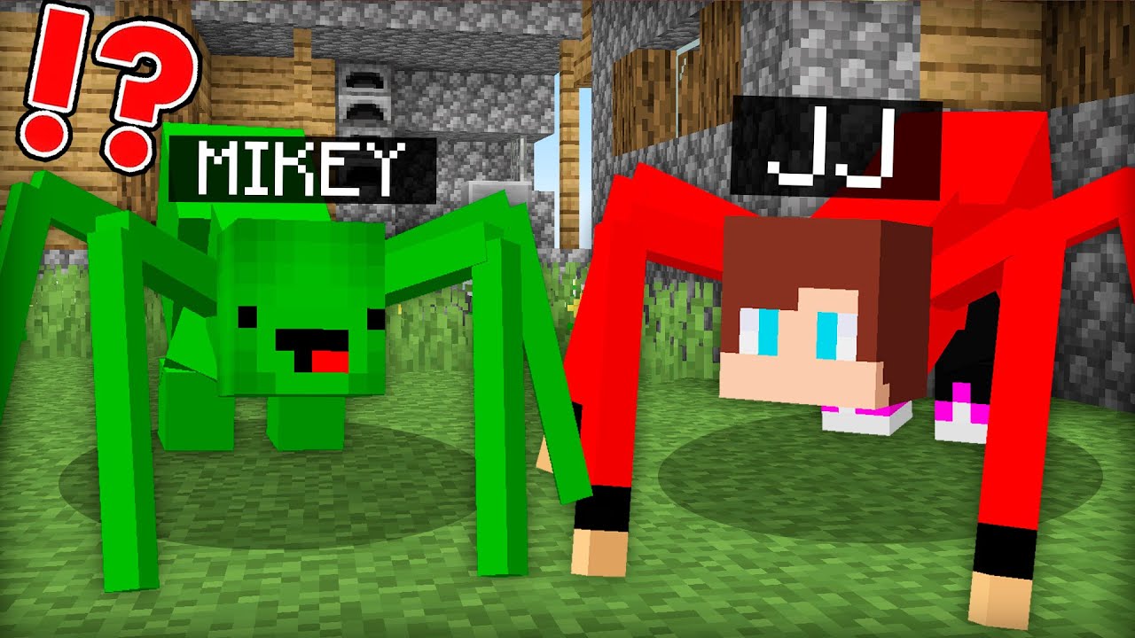 Jj And Mikey Morph To Spiders Mutants 2 0 In Minecraft Maizen Nico