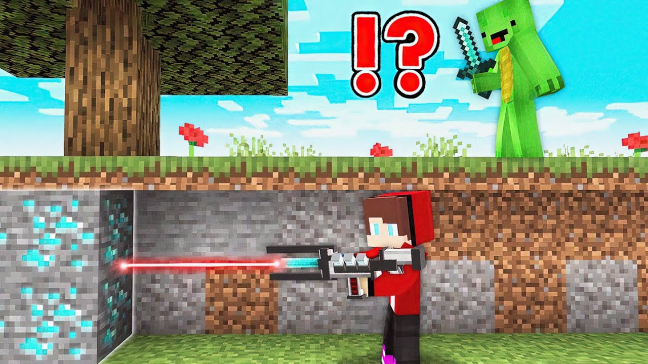 LASER MINING Speedrunner VS Hunter in Minecraft JJ and Mikey SUPER challenge (Maizen Mizen ...