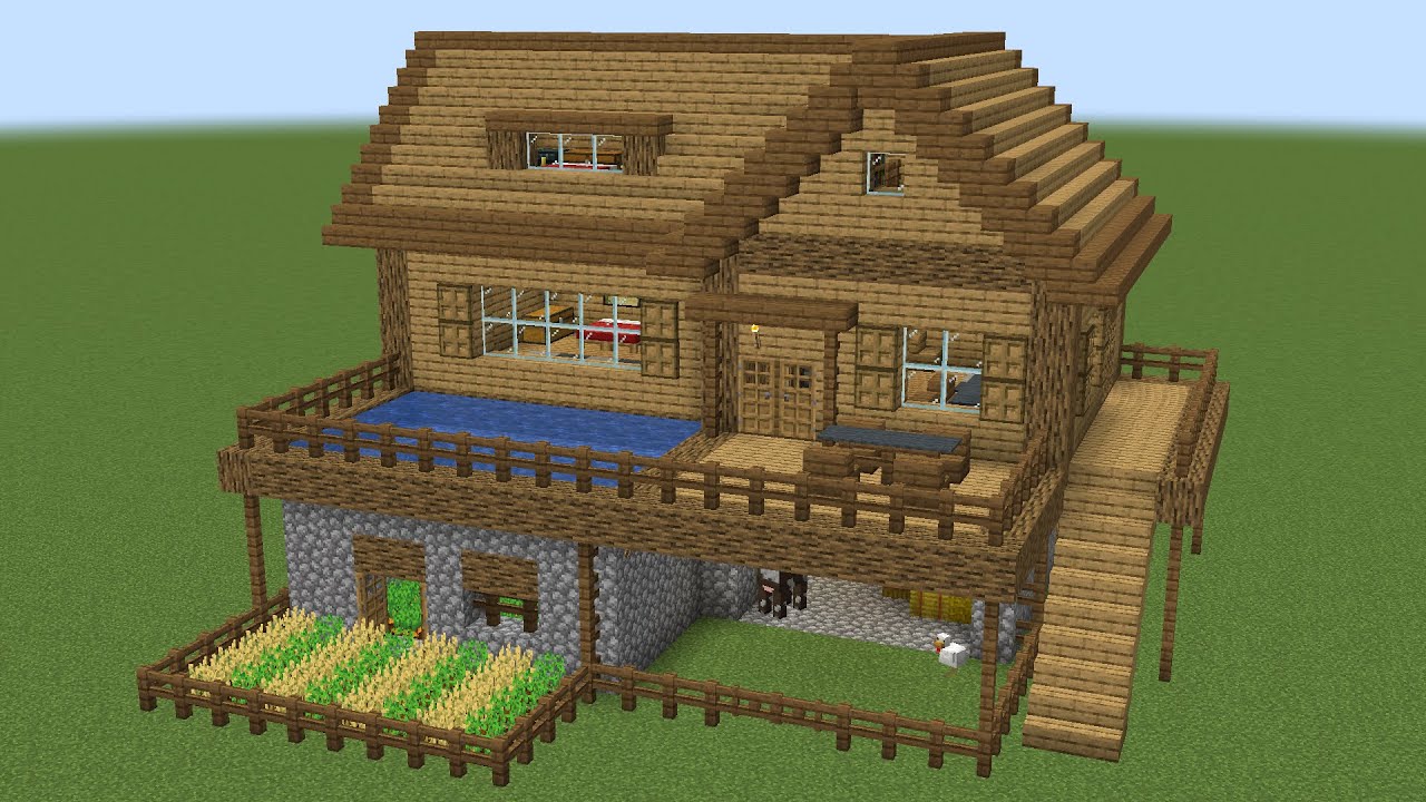 Minecraft - How to build a Oak Starter House with Pool - Minecraft videos
