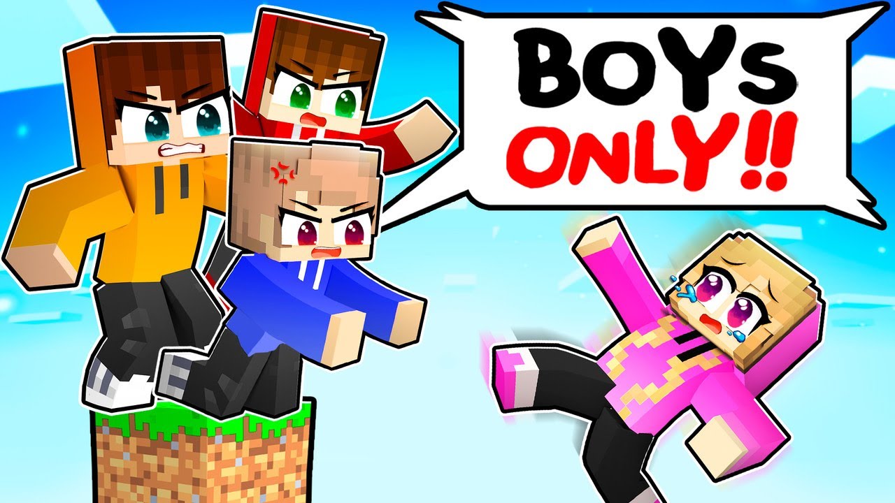 ONE GIRL stuck on BOYS ONLY One Block - Minecraft videos