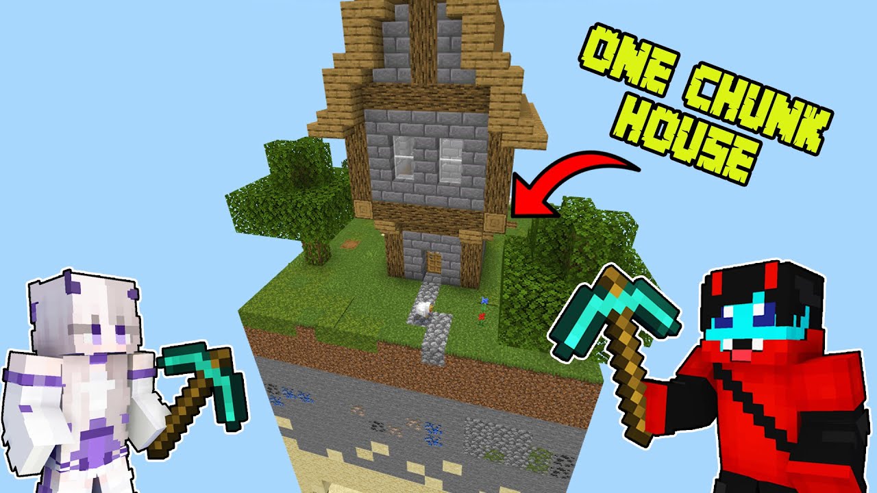We Built an Epic House in Minecraft ONE CHUNK Challenge part 2 ...