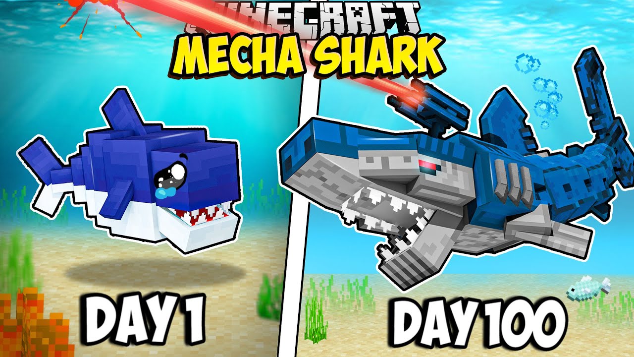 I Survived 100 Days as a MECHA SHARK in Minecraft - Minecraft videos