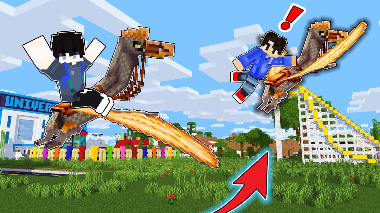 Minecraft but, We are FLYING with the new DINO PET in OMO City ...