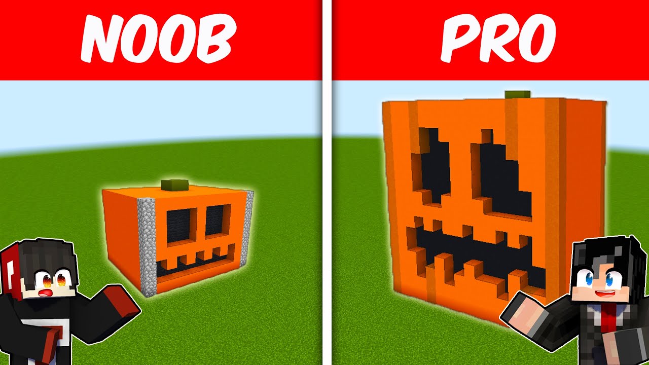 NOOB VS PRO : Halloween PUMPKIN House Build Challenge | Minecraft ...