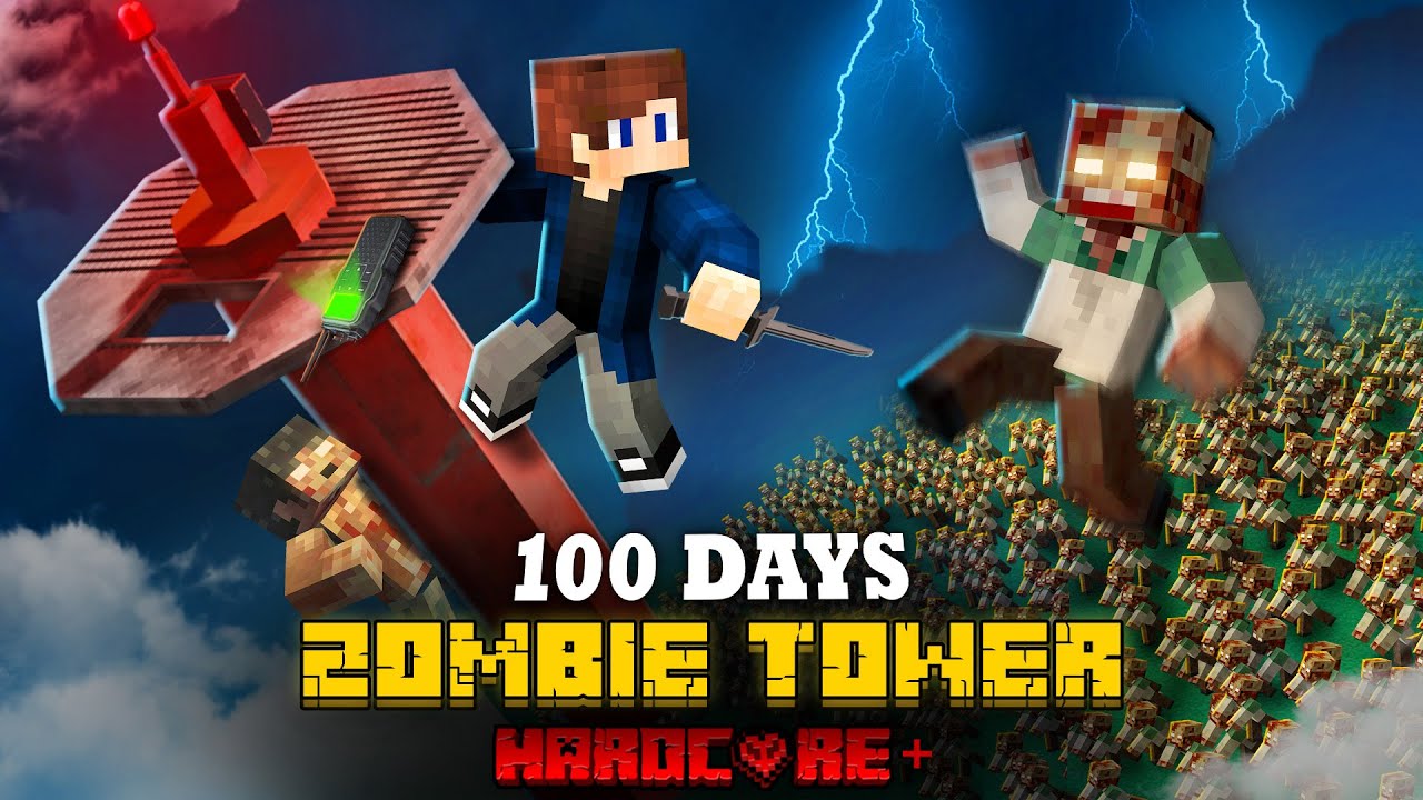 100 DAYS ON A TOWER IN THE MINECRAFT ZOMBIE APOCALYPSE! - Minecraft videos