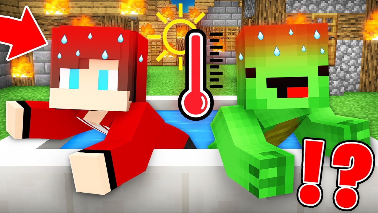 JJ And Mikey SURVIVE in BLAZING HEAT in Minecraft Maizen - Minecraft videos