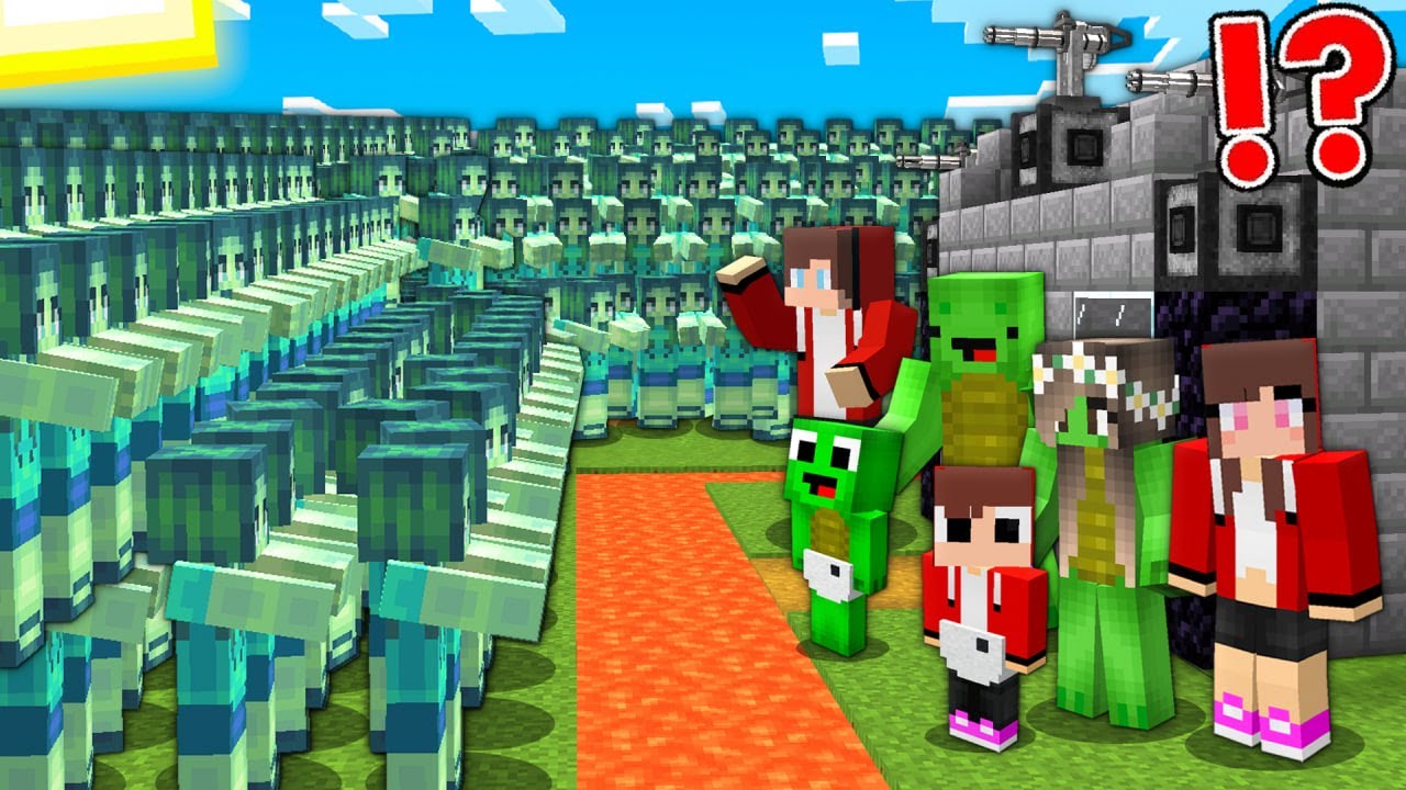 JJ and Mikey Family Security House vs Zombie Girls in Minecraft - Maizen Mizen JJ Mikey ...
