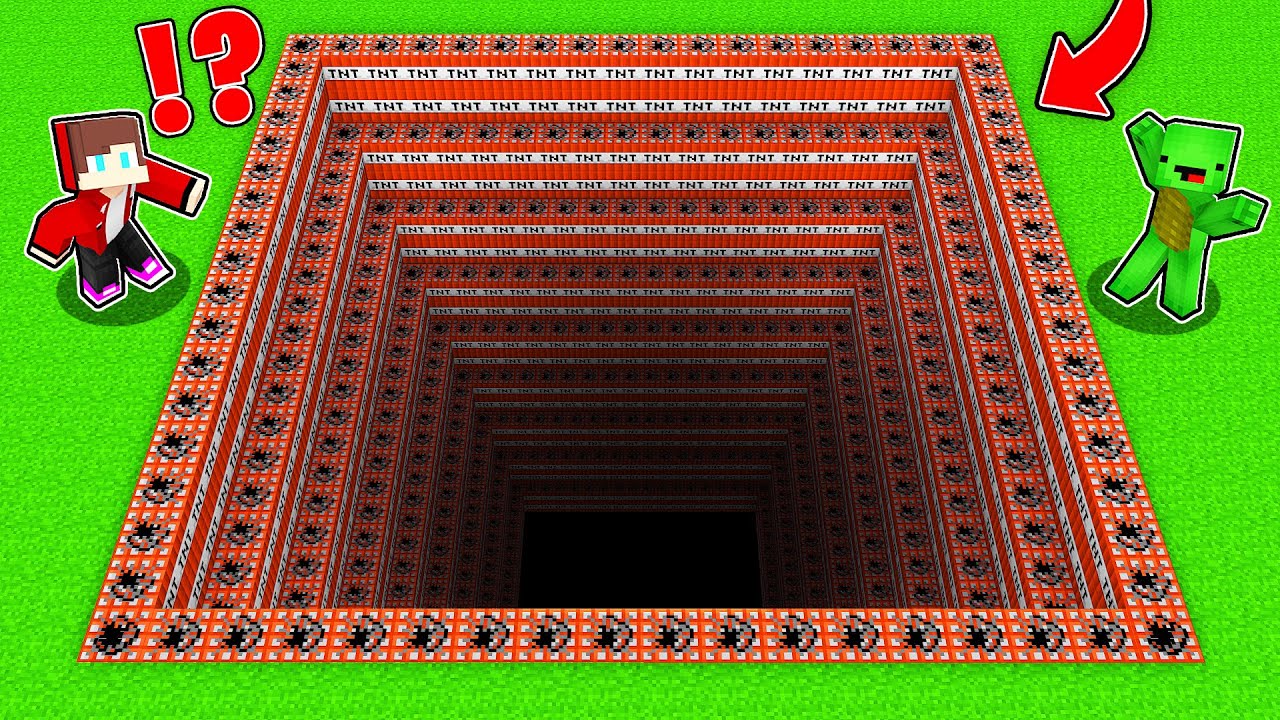 JJ and Mikey Found a The BIGGEST TNT PIT vs SECURITY HOUSE in Minecraft Maizen! - Minecraft videos