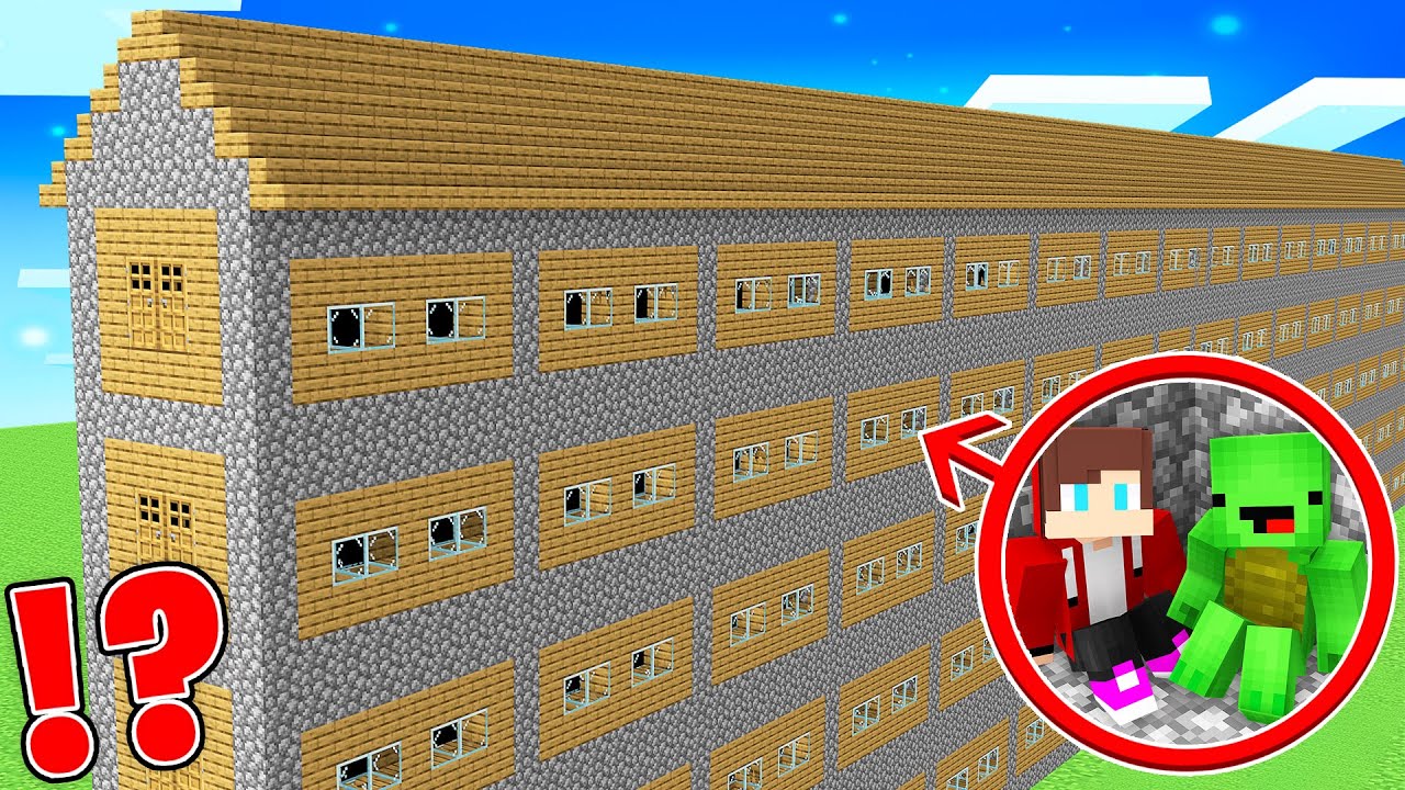JJ and Mikey Got INSIDE The TALLEST VILLAGER LONGEST HOUSE in Minecraft Maizen! - Minecraft videos