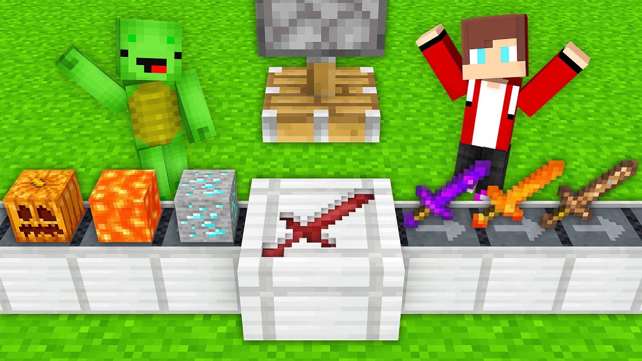 JJ and Mikey Turn All Blocks Into SWORDS in Minecraft! (Maizen) - Minecraft videos
