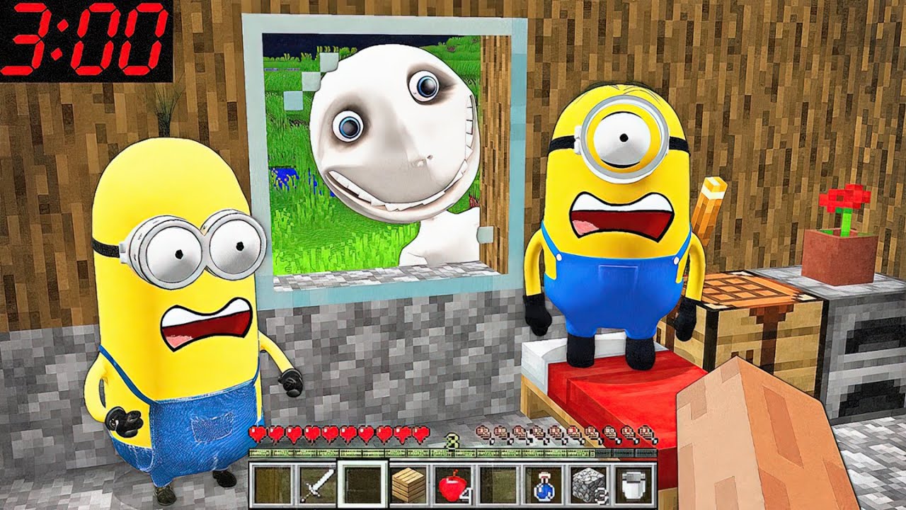 MAN IN THE WINDOW vs MINIONS FAMILY HOUSE at 3:00 AM MINECRAFT ...