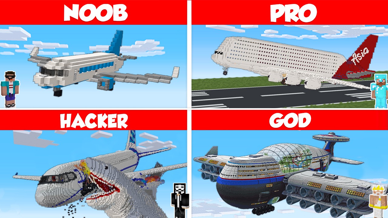 Minecraft AIRPLANE HOUSE BUILD CHALLENGE - NOOB vs PRO vs HACKER vs GOD / Animation - Minecraft ...