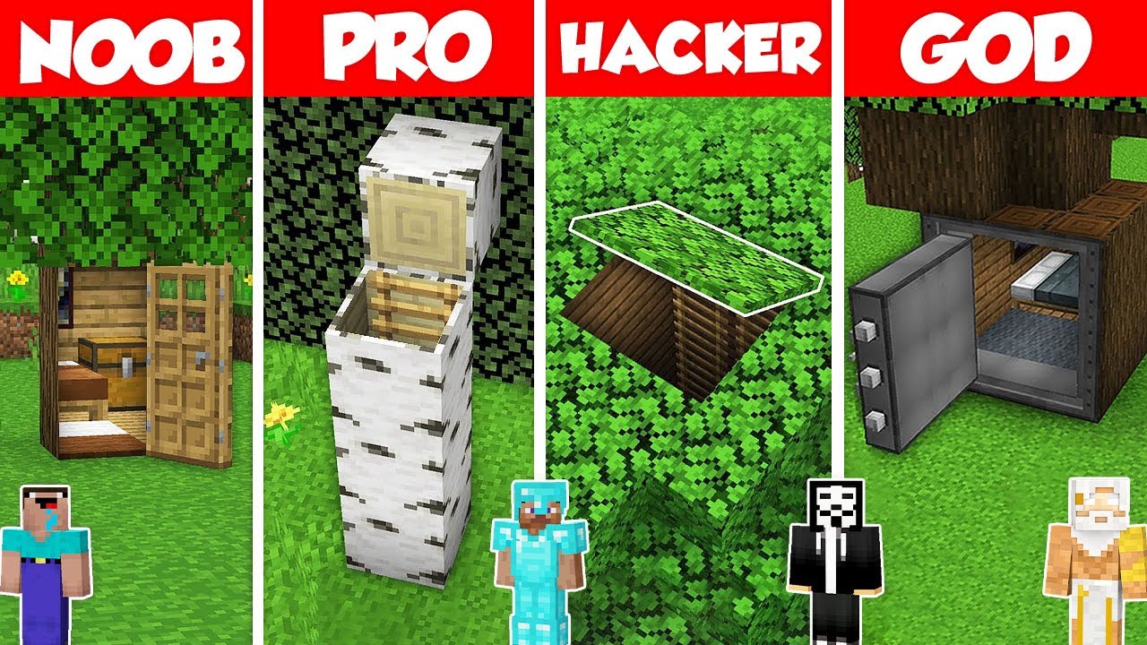 SECRET INSIDE TREE BASE BUILD CHALLENGE - Minecraft Battle: NOOB vs PRO vs HACKER vs GOD ...