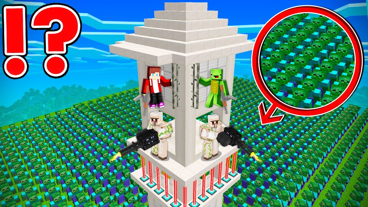 The TALLEST Security House vs Zombie Apocalypse in Minecraft - Maizen JJ and Mikey - Minecraft ...
