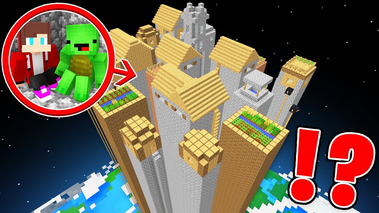 JJ and Mikey Climbing on THE TALLEST VILLAGE in Minecraft Maizen! - Minecraft videos