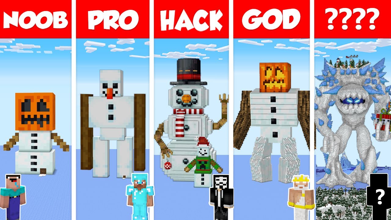 Minecraft SNOW GOLEM HOUSE BUILD CHALLENGE - NOOB vs PRO vs HACKER vs ...