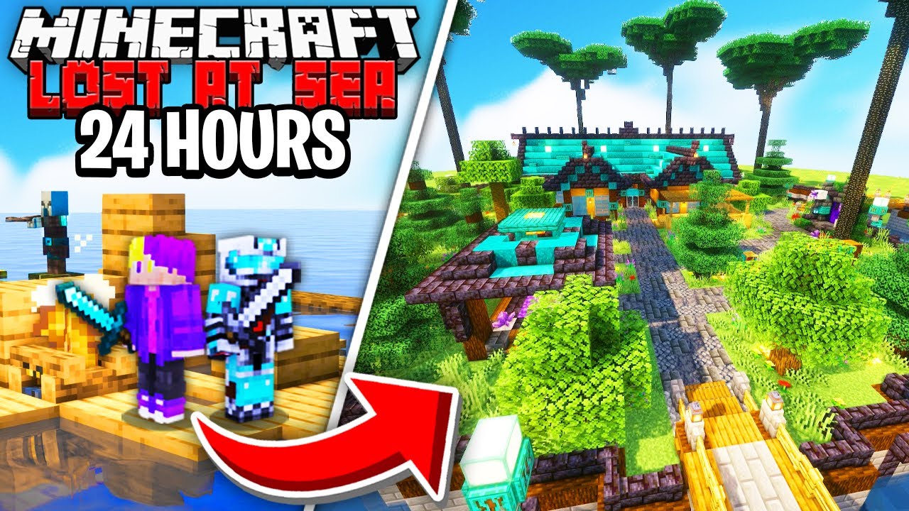 We Spent 24 Hours LOST AT SEA in HARDCORE Minecraft! - Minecraft videos