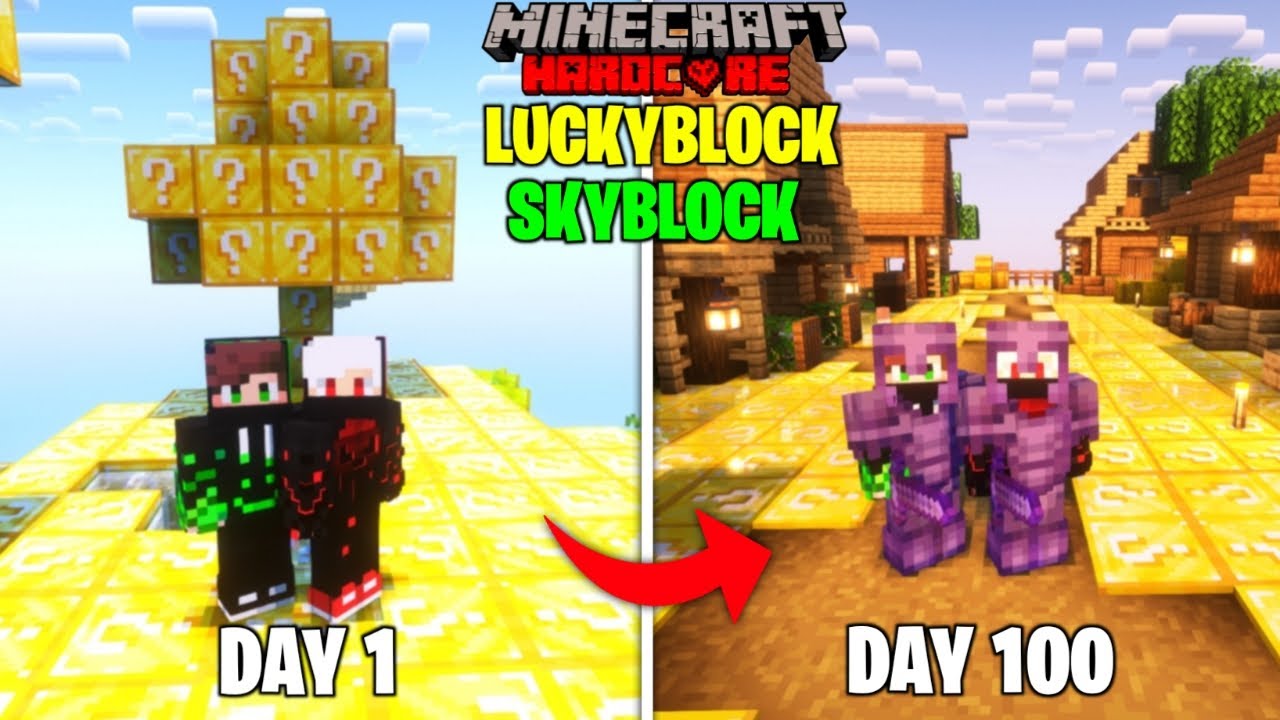 We Survived 100 Days On LUCKYBLOCK SKYBLOCK In Minecraft Hardcore | Duo 100 Days - Minecraft videos
