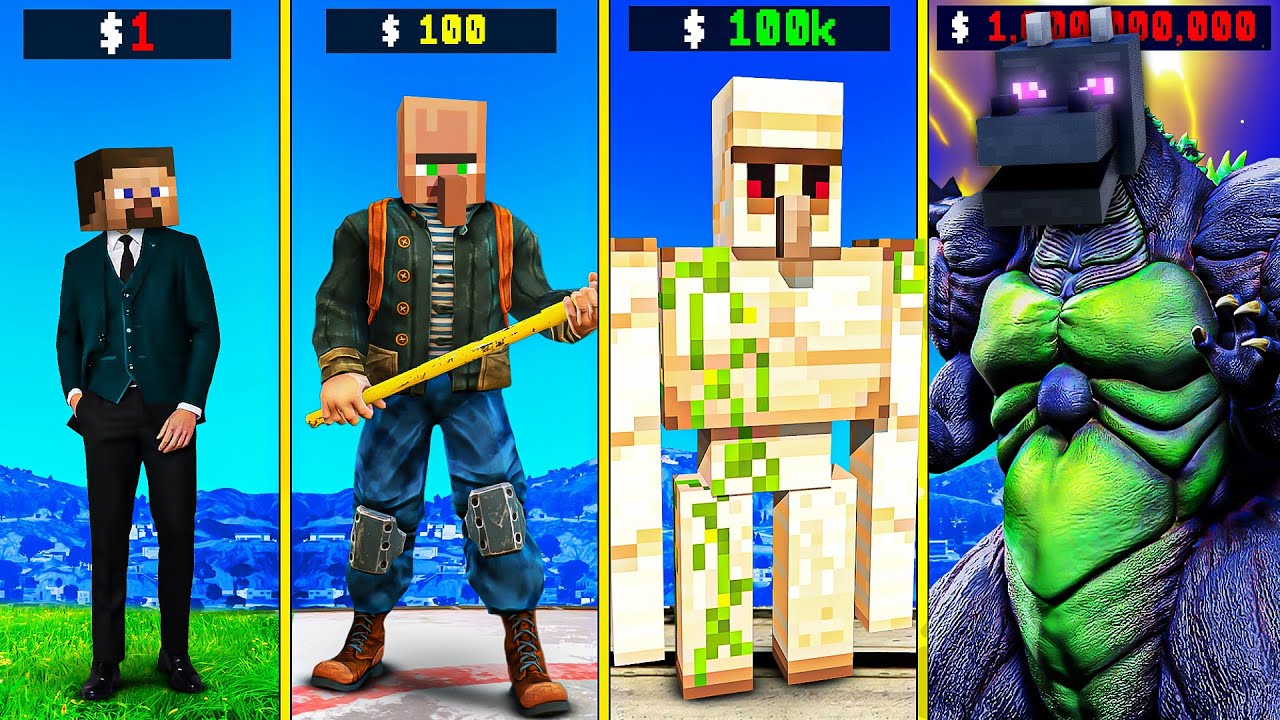 $1 MINECRAFT MAN to $1,000,000,000 in GTA 5 - Minecraft videos