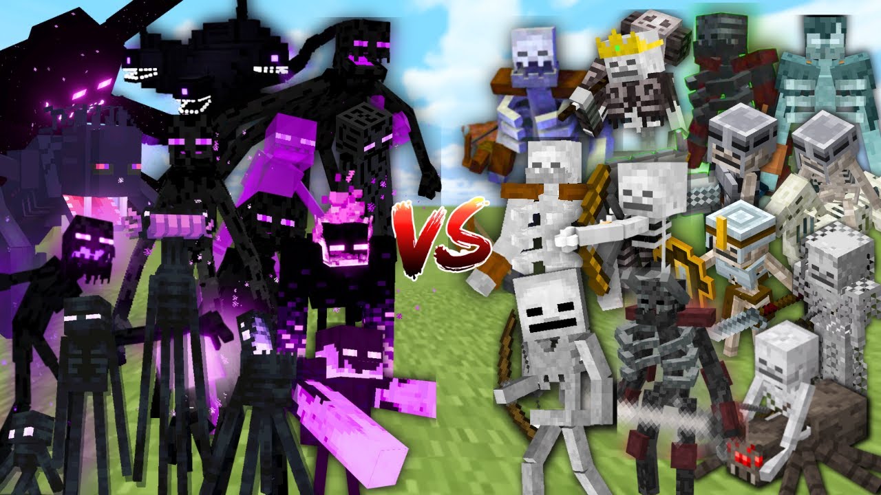ENDERMAN FAMILY vs SKELETON FAMILY in Minecraft Mob Battle - Minecraft videos