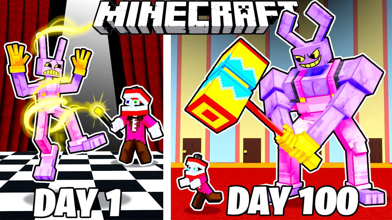 I Survived 100 Days as JAX in Minecraft! - Minecraft videos