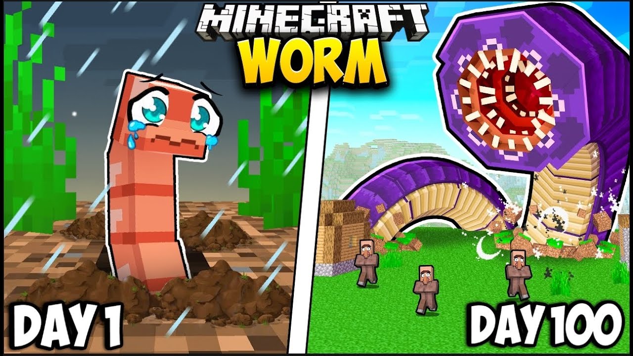 I Survived 100 Days as a WORM in Minecraft - Minecraft videos