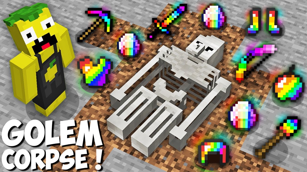 I found THE CORPSE OF A RAINBOW GOLEM in Minecraft ! SECRET DEAD GOLEM ! - Minecraft videos