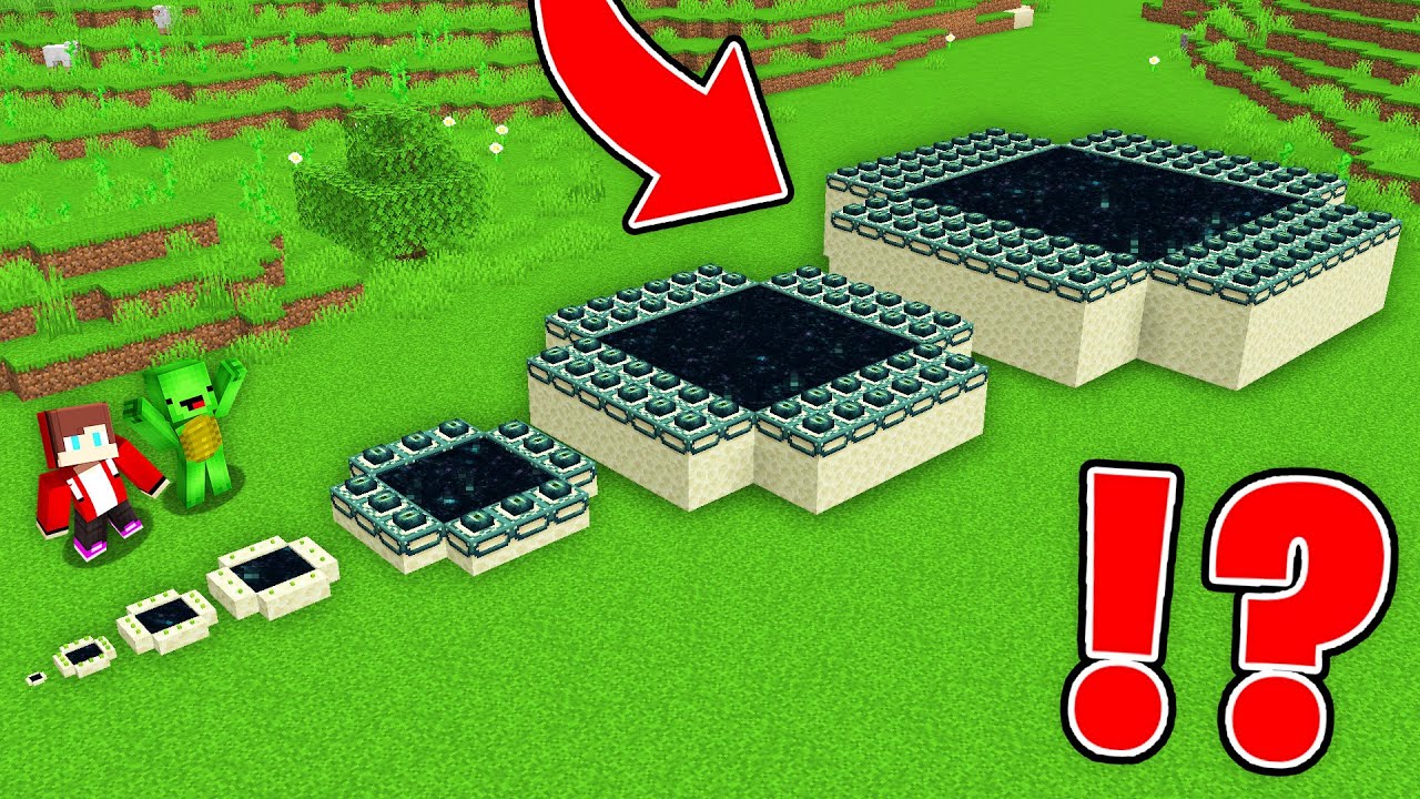 JJ and Mikey Build END PORTALS of ALL SIZES : Tiny, Small, Normal, Big, Biggest in Minecraft ...
