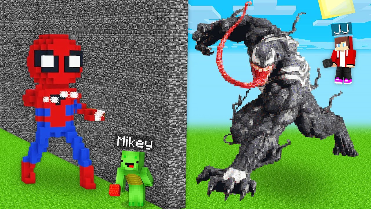 JJ and Mikey CHEATED with SPIDER MAN vs. VENOM Build Battle- Maizen Parody Video in Minecraft ...