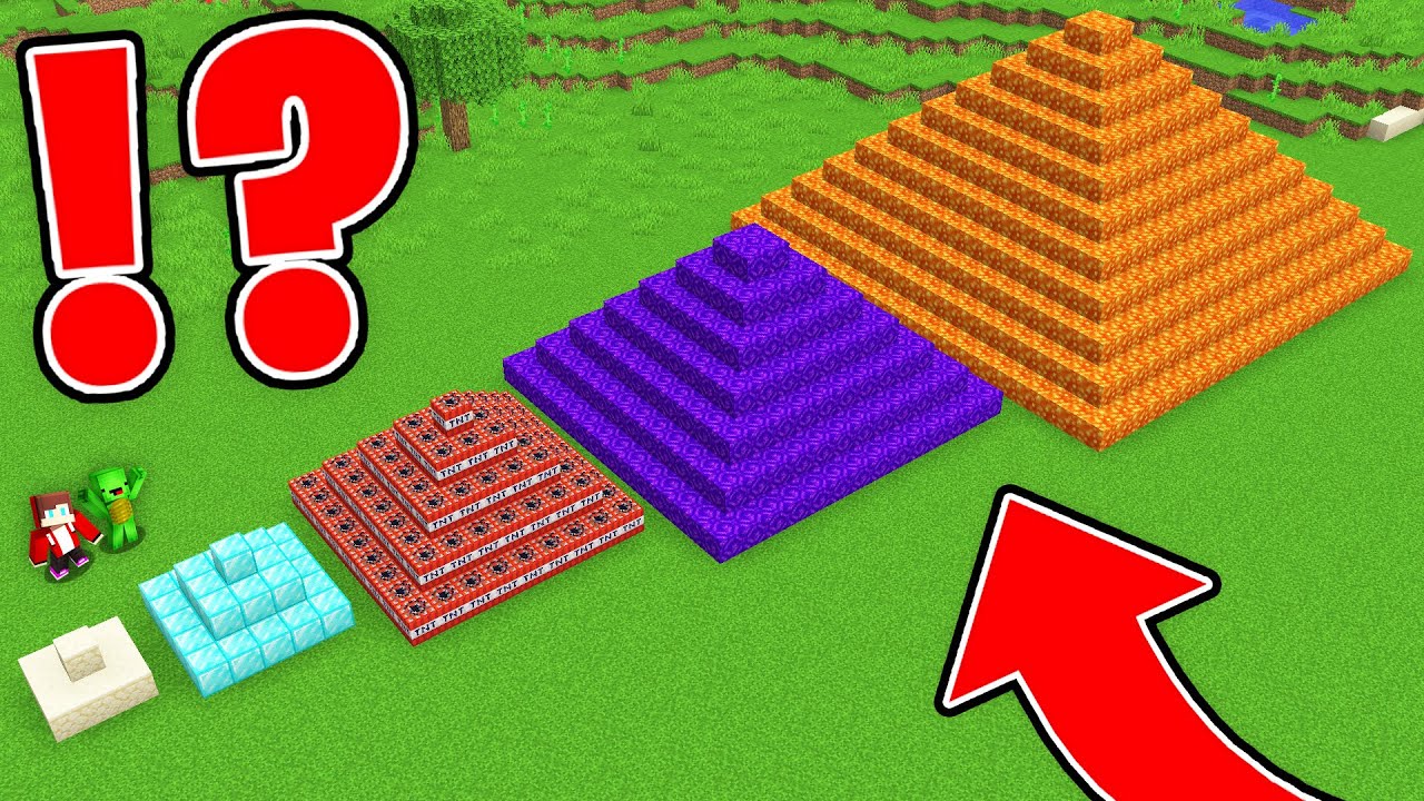 JJ and Mikey Found PYRAMID of ALL SIZES : Diamond, TNT, Portal, Lava in Minecraft Maizen ...