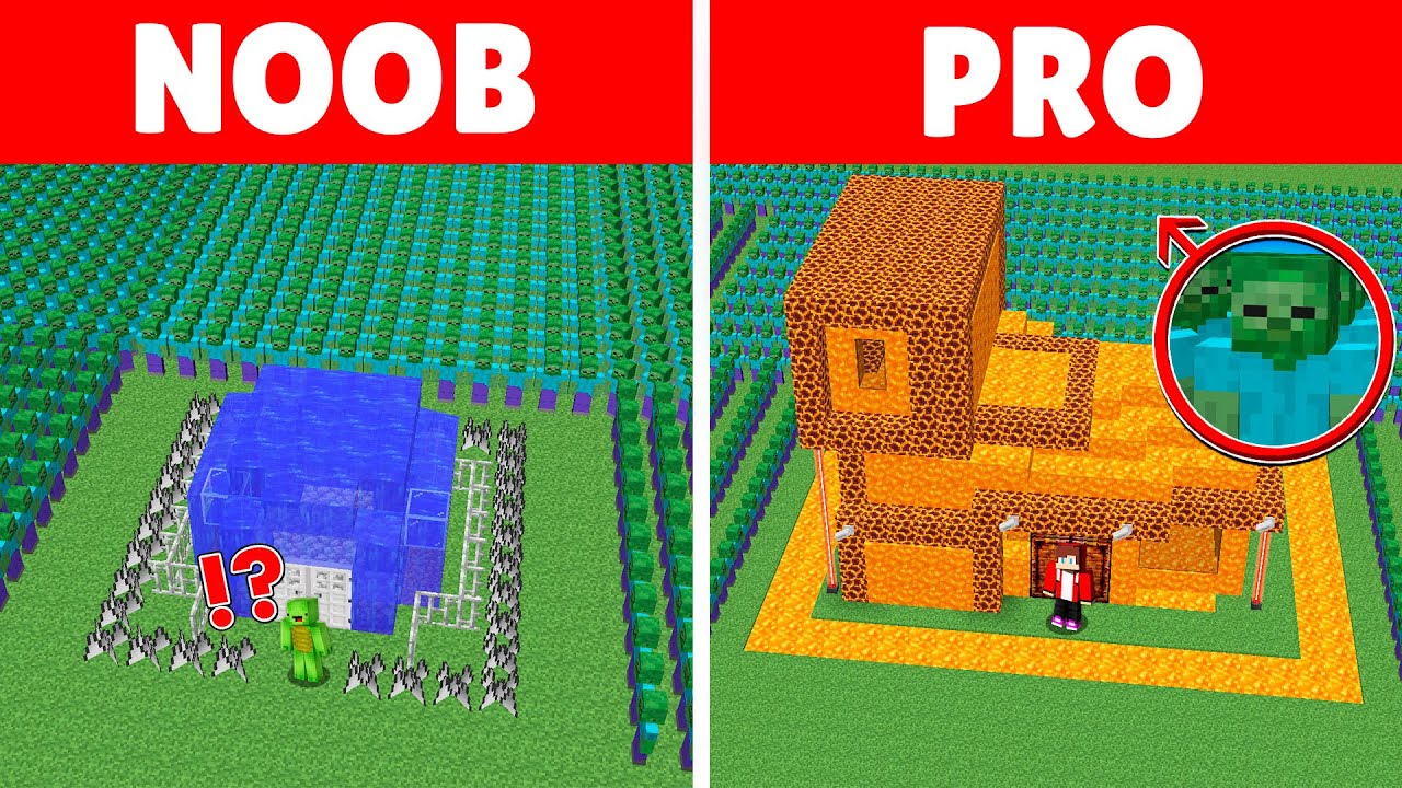 LAVA vs WATER SECURITY HOUSE WITH ZOMBIE DEFENSE: NOOB vs PRO in Minecraft - Maizen JJ and Mikey ...