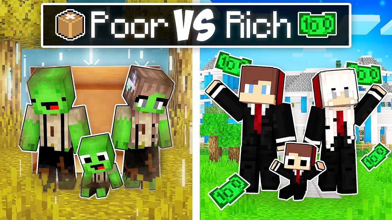 Mikey Family POOR vs JJ Family RICH Survival Battle in Minecraft (Maizen) - Minecraft videos